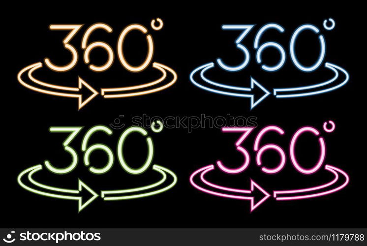360 degrees color set icon neon glowing stroke on the black background ...