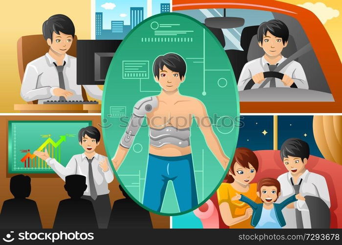 A vector illustration of Father handling multiple tasks, portrayed as ...