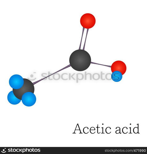 Acetic acid 3D molecule. Cartoon illustration of acetic acid 3D ...