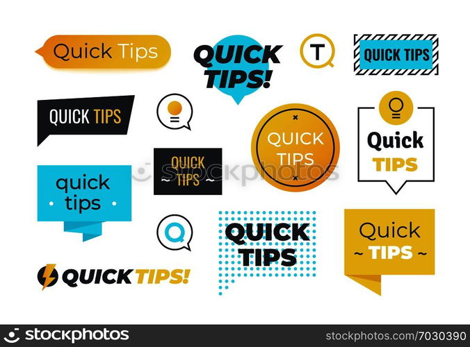 Advice shapes. Quick tips helpful tricks emblems and logos, tip ...