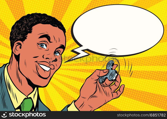 African American Man With The Spinner In Hand Pop Art Retro Comic Book