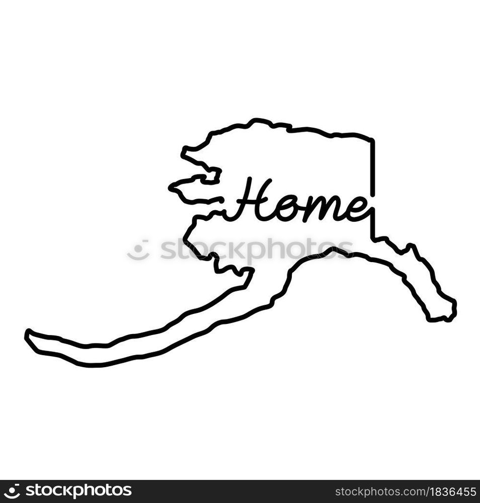 Alaska US state outline map with the handwritten HOME word. Continuous ...
