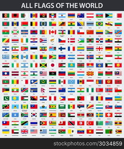 All flags of the world in alphabetical order. Square glossy style ...