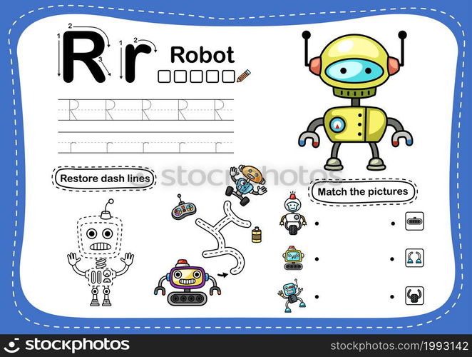 Alphabet Letter R-robot exercise with cartoon vocabulary illustration ...