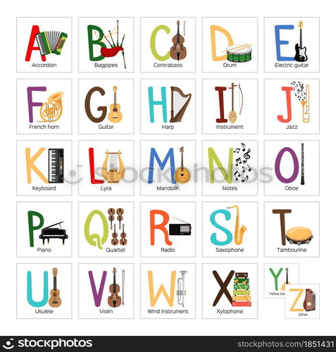 Alphabet with different musical instruments — Stockphotos.com