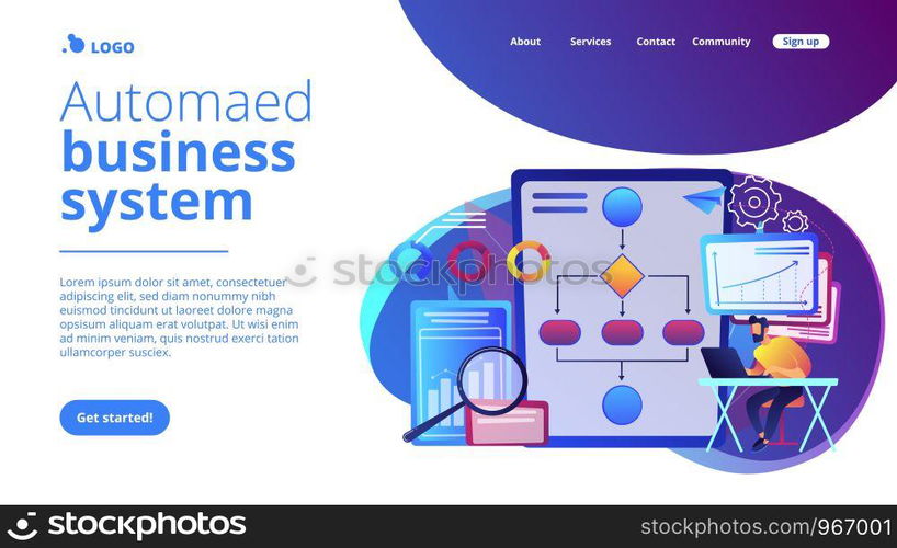 Analyst working at laptop with automation process. Business process ...