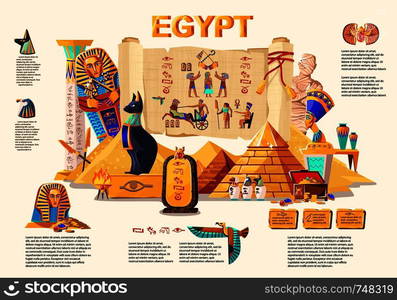 Ancient Egypt infographic cartoon vector travel concept. Papyrus scroll ...