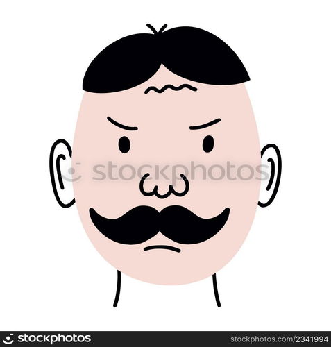 Angry Man Face People In Doodle Style Avatar For Social Network —