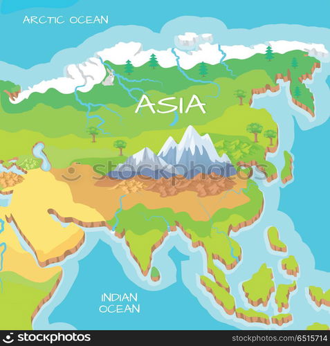 Asia Isometric Map with Natural Attractions. Asia isometric map with ...