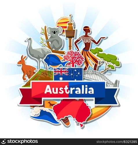 Australia background design. Australian traditional sticker symbols and ...