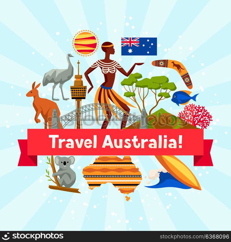 Australia background design. Australian traditional symbols and objects ...