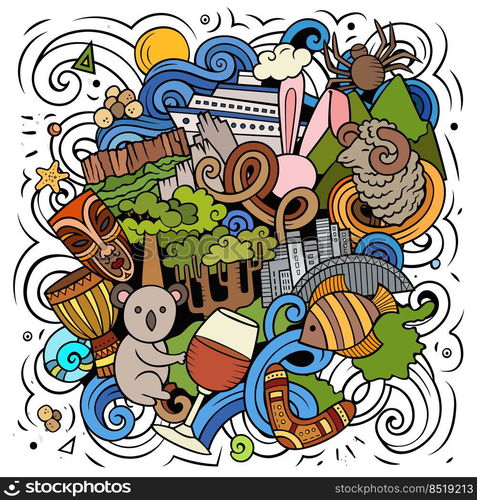 Australia cartoon vector doodle illutraditional symbols. Australian ...