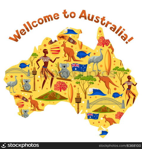Australia map design. Australian traditional symbols and objects ...
