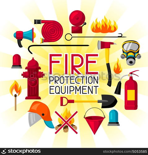 Background with firefighting items. Fire protection equipment ...