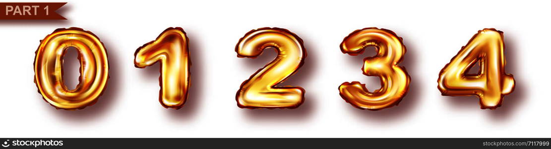Balloon unique numbers from golden metal foil realistic vector ...
