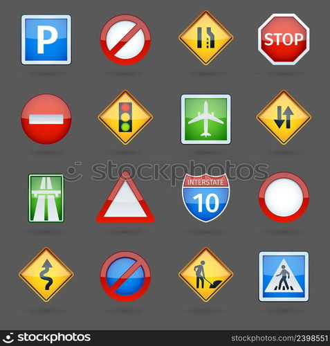 Basic road traffic regulatory signs symbols collection glossy ...