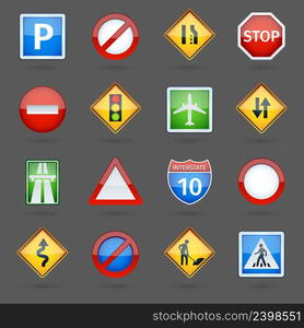 Road traffic signs glossy icons set. Basic road traffic regulatory ...