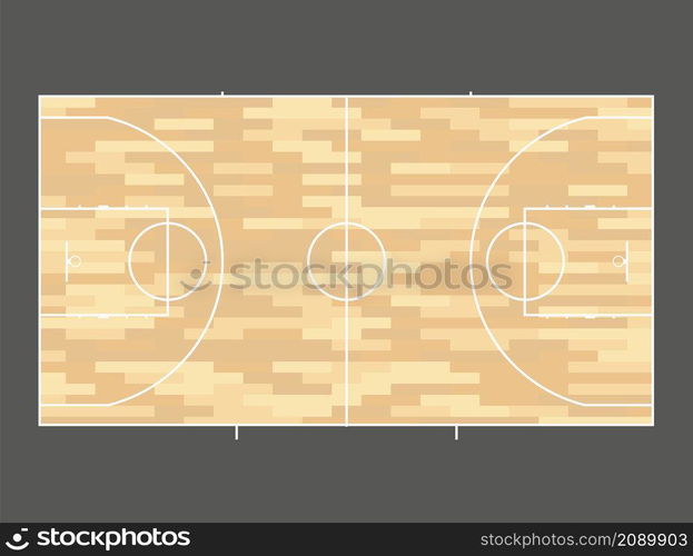 Basketball field layout with markings. Top view. Floor with wood ...
