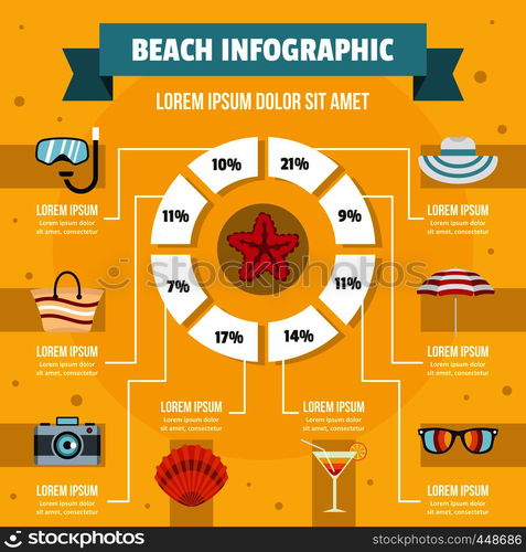 Beach infographic banner concept. Flat illustration of beach ...