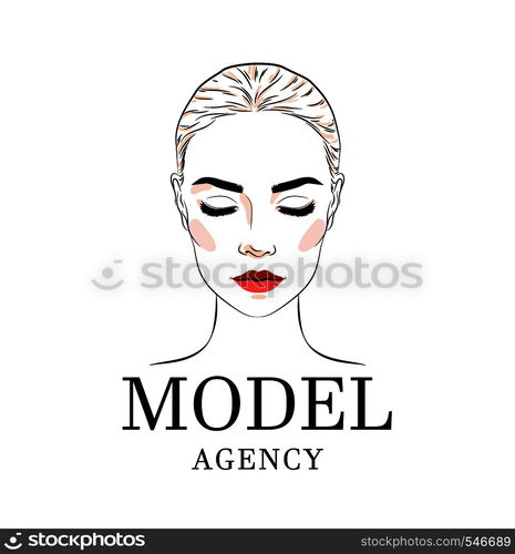 Beautiful woman, model academy logo, banner or poster design, vector ...
