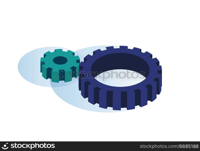 Big and small gears spinning thanks to each other isolated cartoon ...