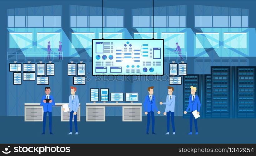 Big Data Analytics Room. Flat Infographic Screen. Technician People ...