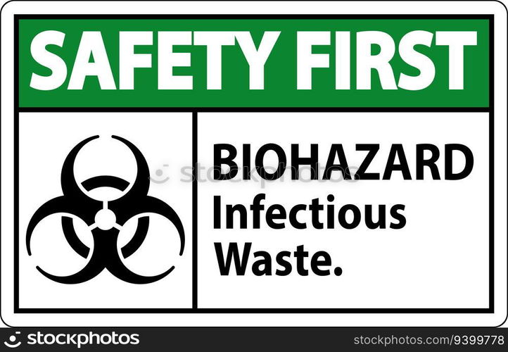 Biohazard Safety First Label Biohazard Infectious Waste — Stockphotos.com