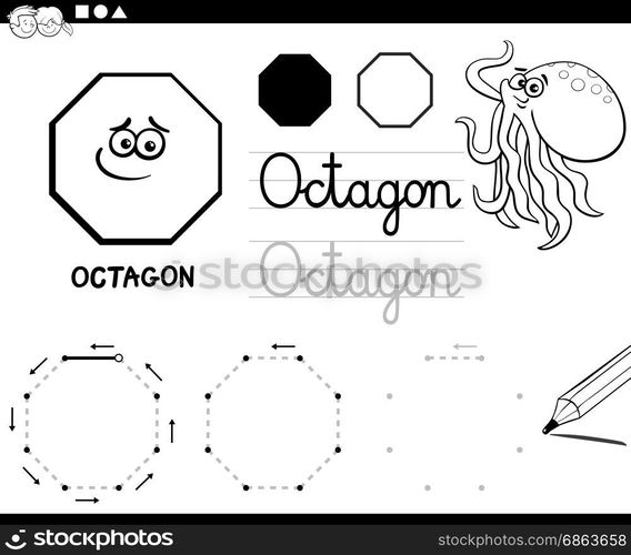 Black and White Educational Cartoon Illustration of Octagon Basic ...