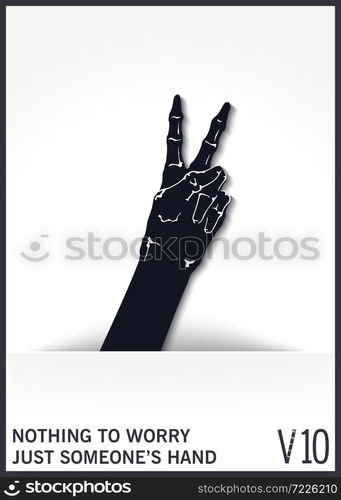 Black monster hand out of the gap shows victory gesture. Vector ...