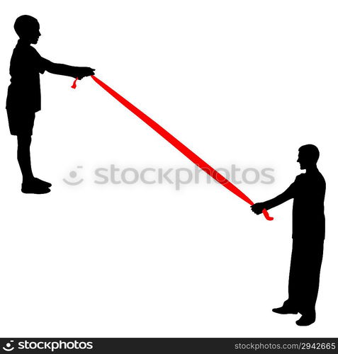 Black silhouettes of people pulling rope. Vector illustration ...