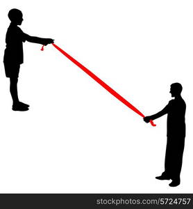 Black silhouettes of people pulling rope. Vector illustration ...
