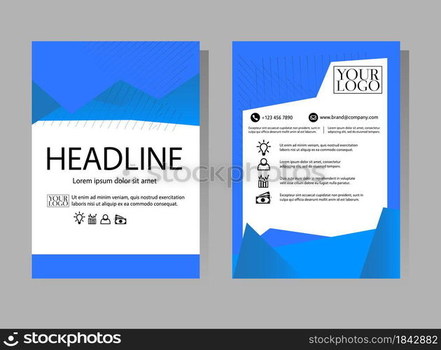 Blue polygon annual report templates. Geometry brochure, A4 size flyer ...