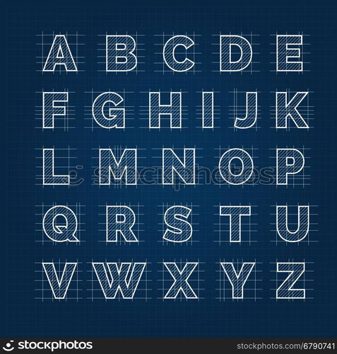 Blueprint drafting alphabet. Blueprint vector drafting alphabet ...