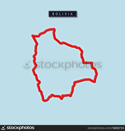 Bolivia bold outline map. Glossy red border with soft shadow. Country ...