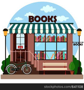 Cafe facade vector flat design isolated icon. Cafeteria building with ...