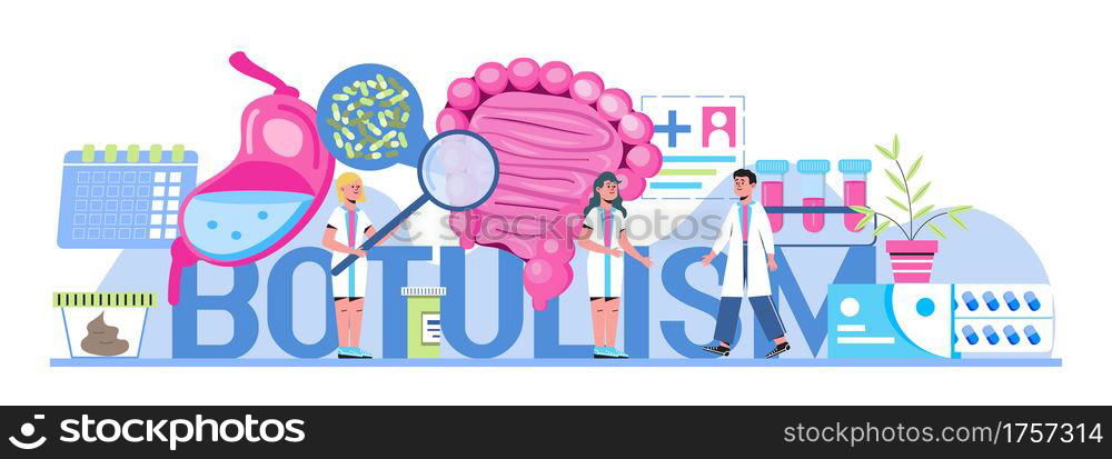 Botulism concept vector. Tiny doctors treat stomach, intestine. Food ...