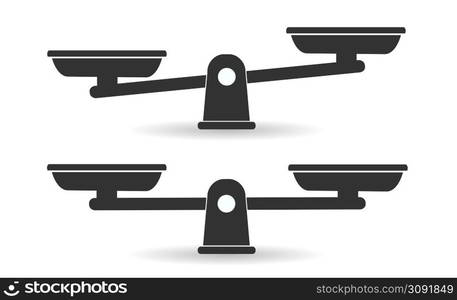 Bowls of scales in balance, an imbalance of scales. Black icons. Libra ...