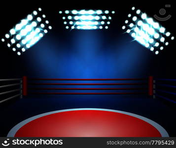 Boxing ring spotlights realistic composition of three stadium spots and ...