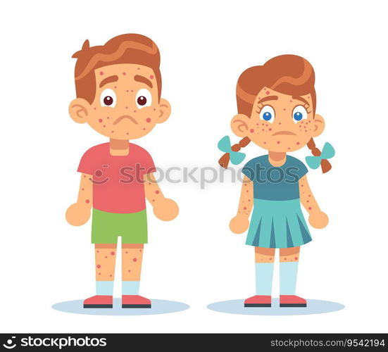 Boy and girl with skin problems, with rashes all over their bodies ...