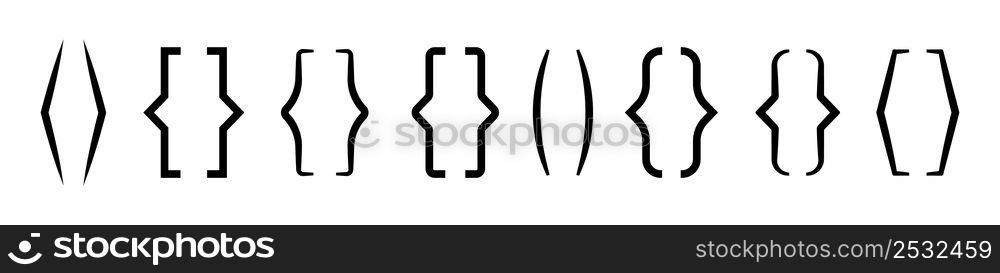 Bracket icon set. Brackets curly simple different shapes. Line frame ...