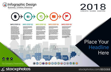 Business infographics template, Milestone timeline or Road map with ...