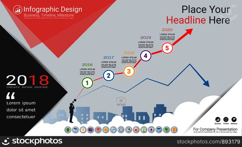 Business infographics template, Milestone timeline or Road map with ...