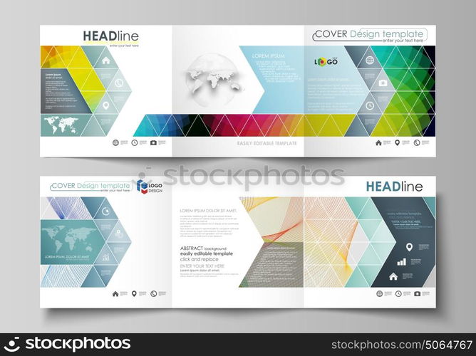 Business templates for tri fold square brochures. Leaflet cover, flat ...