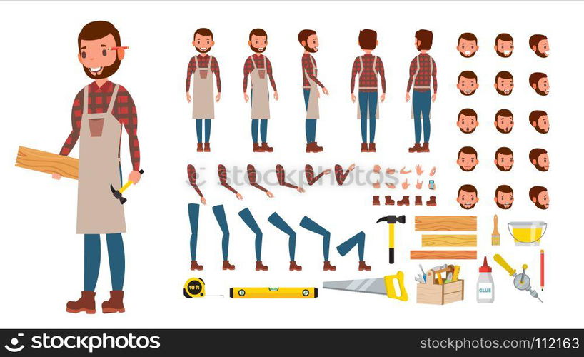 Carpenter Vector. Animated Professional Character Creation Set ...