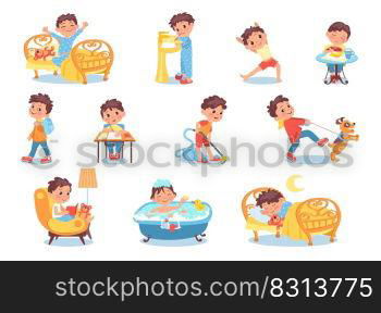 Cartoon boy character daily routine. Everyday kids activities. From ...