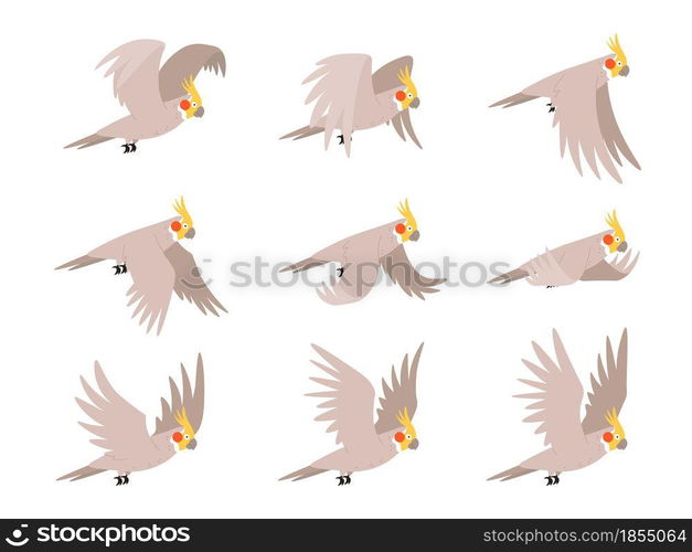 Cartoon cockatoo parrot fly animation frames sequence. Animated sprites ...