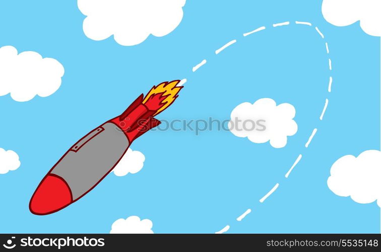Cartoon illustration of an air missile changing its trajectory and ...