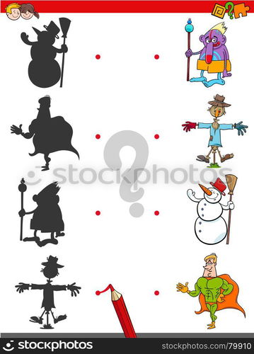 Cartoon Illustration of Match the Shadows Educational Activity Game for ...