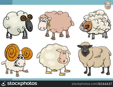 Cartoon illustration of sheep farm animals comic characters set ...
