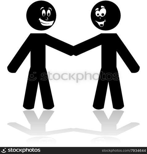 Cartoon illustration showing two stick figure characters shaking hands ...